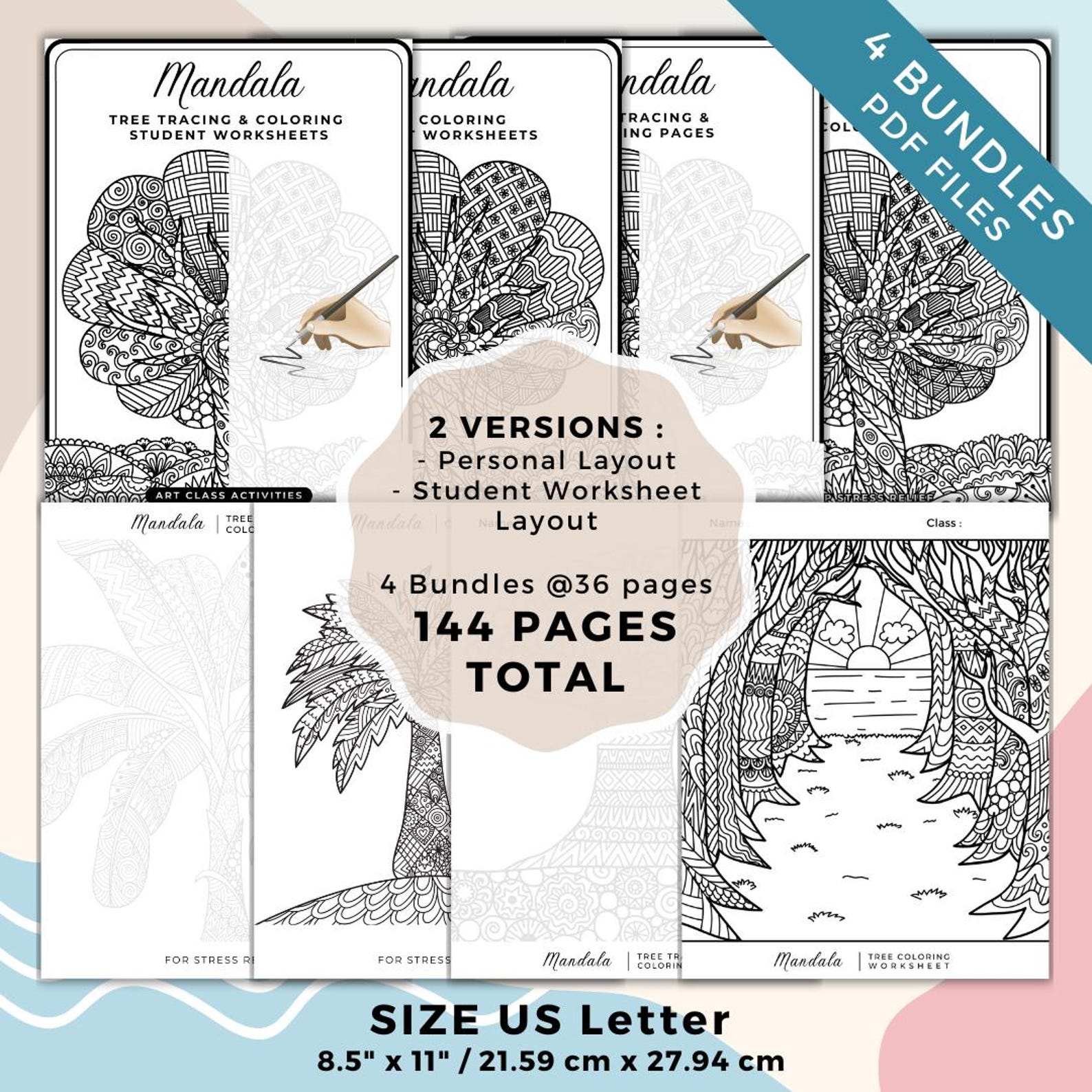 144 Pages Tree Mandala Coloring and Tracing Book | Easy to Intermediate ...