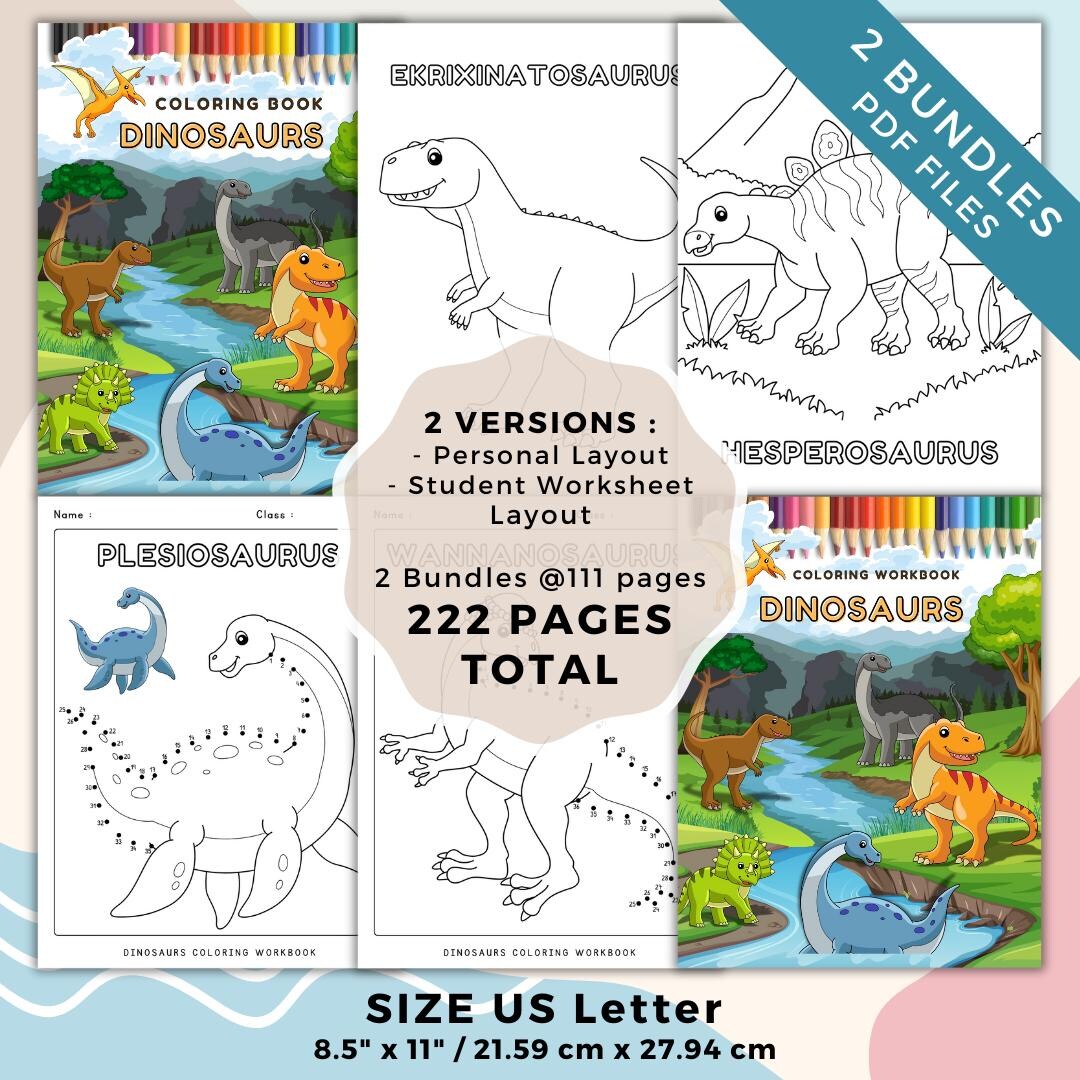 Easy Dinosaur Tracing and Coloring Book - 222 Printable Pages | Kids ...