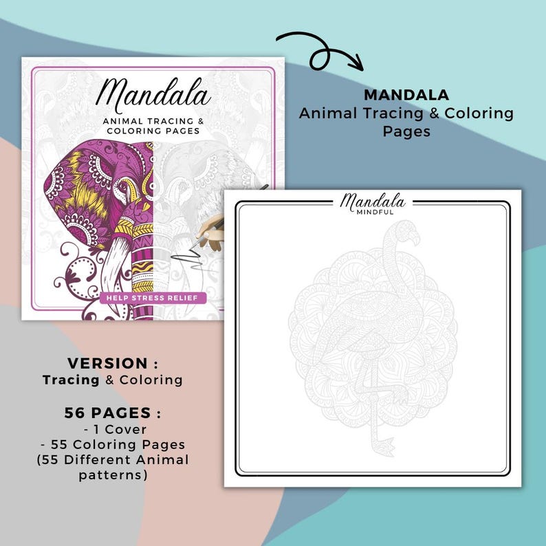 112 Pages Intermediate Coloring & Tracing Animal Mandala Coloring Book ...