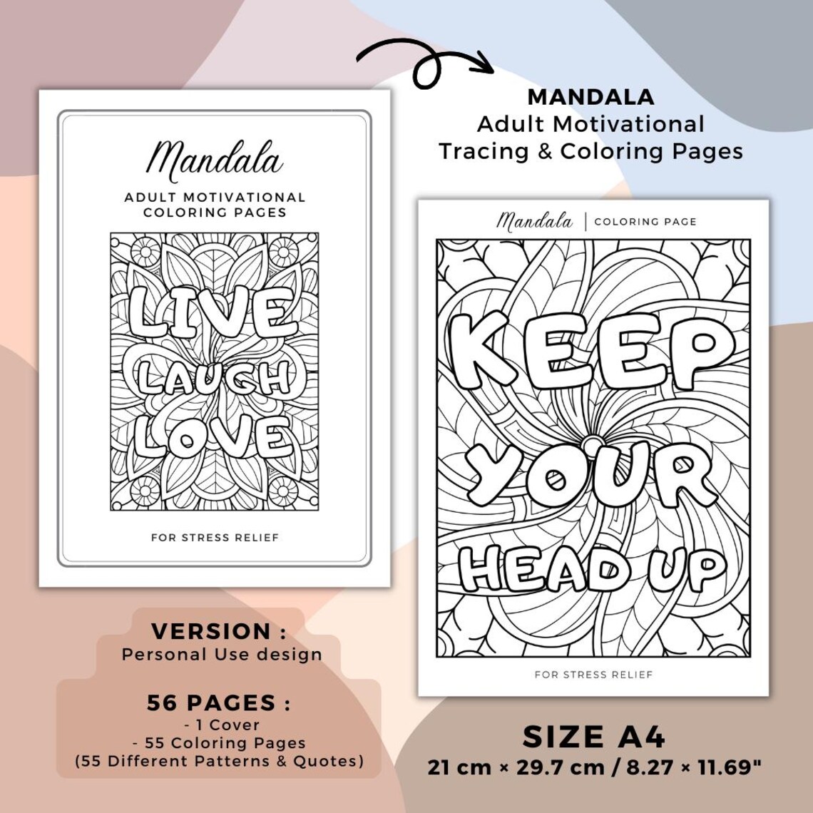 336 Pages Mandala Coloring & Tracing Book With Inspirational Quotes ...