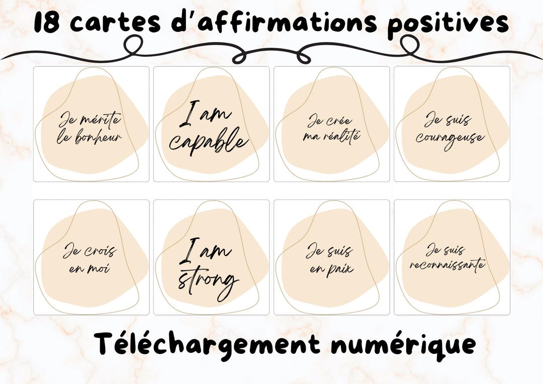 Positive Affirmation Cards Self Confidence Self Esteem French and ...