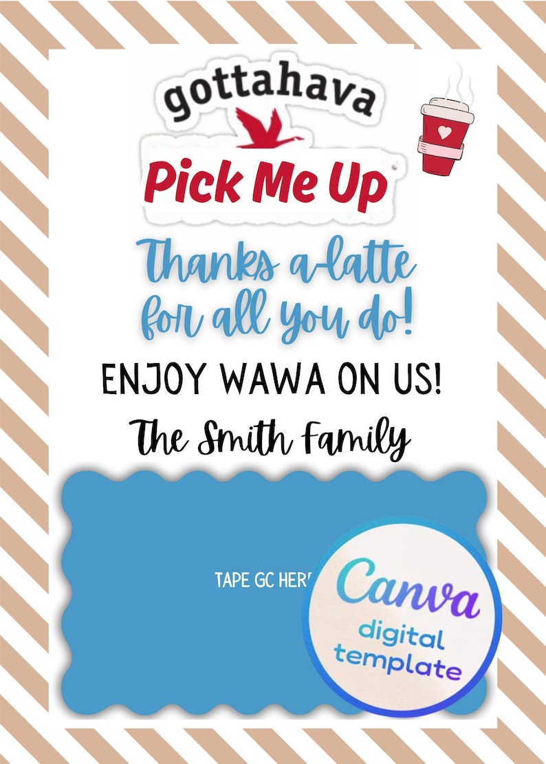 Wawa Teacher Appreciation Gift Card Holder Bundle Editable Text - Etsy