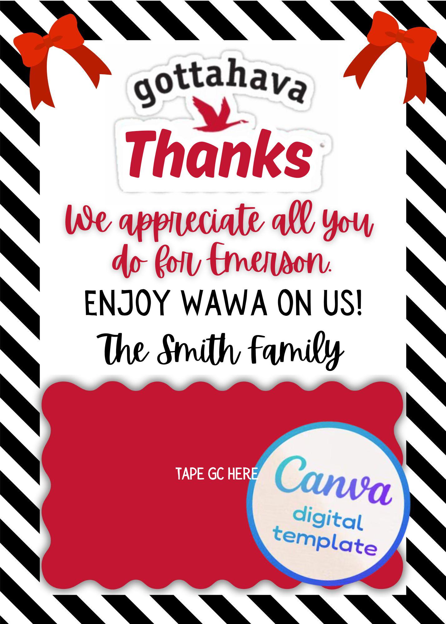 Wawa Teacher Appreciation Gift Card Holder Bundle Editable Text - Etsy