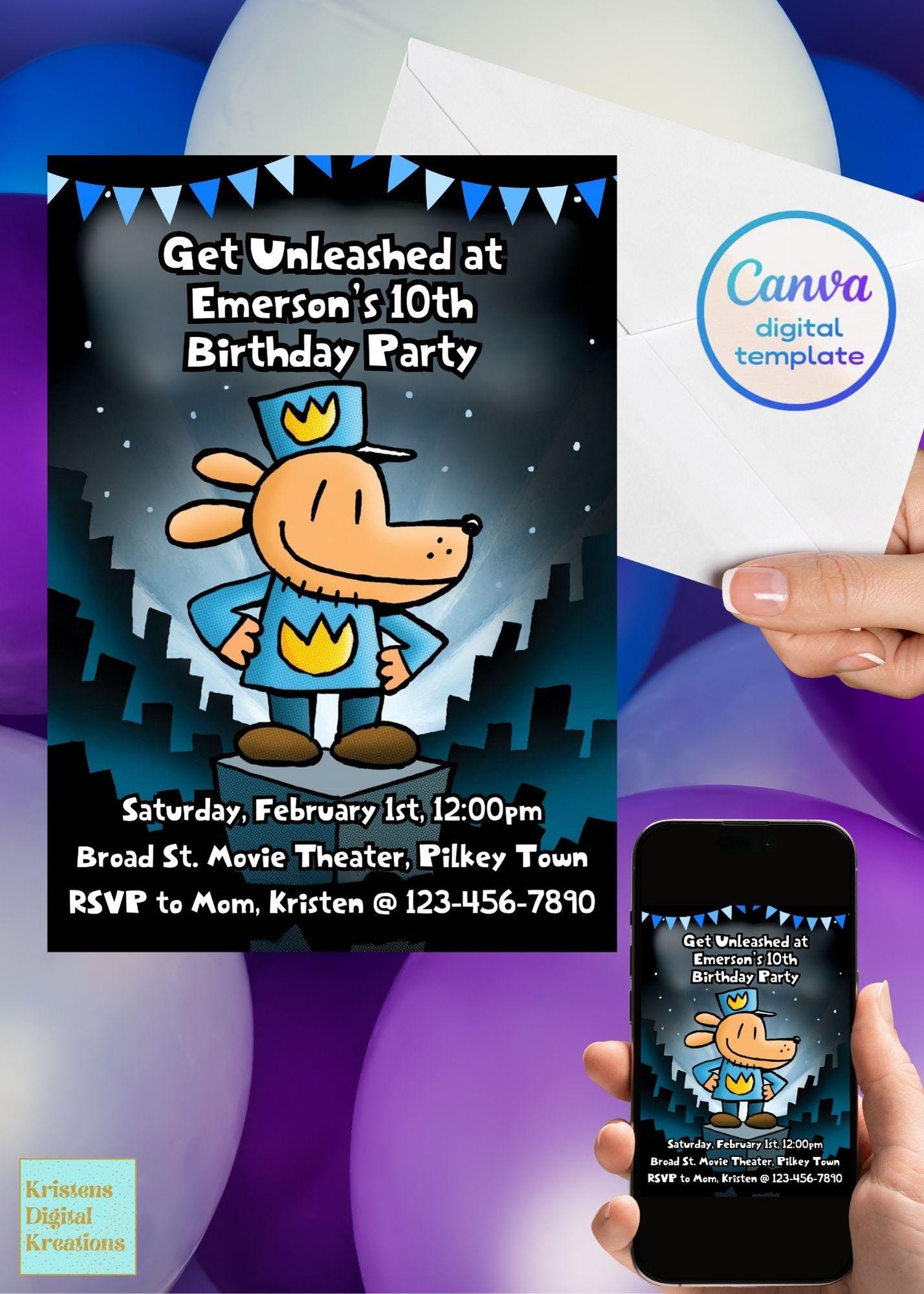 Dog Man Birthday Invitation - Editable Canva Template - Etsy