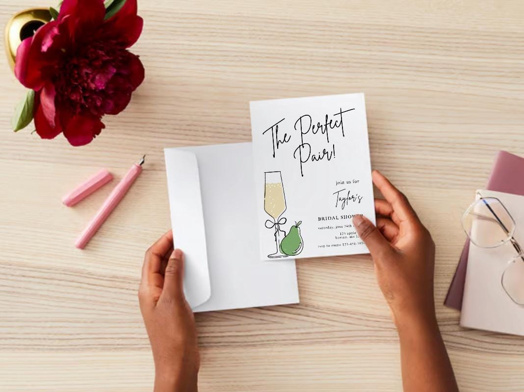 Perfect Pair, Pear Theme Bridal Shower Invitation, Editable Template - Etsy