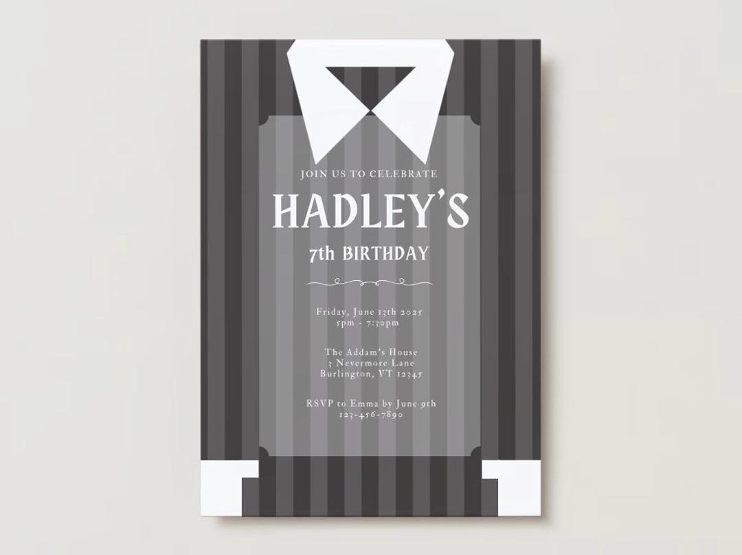 Wednesday & Addams Family Inspired Birthday Invitation, Editable ...