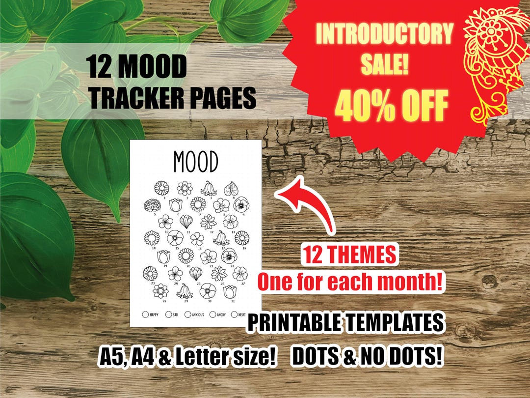 12 MOOD TRACKERS - BUNDLE C - Printable Digital Planner Pages, A5 A4 or ...
