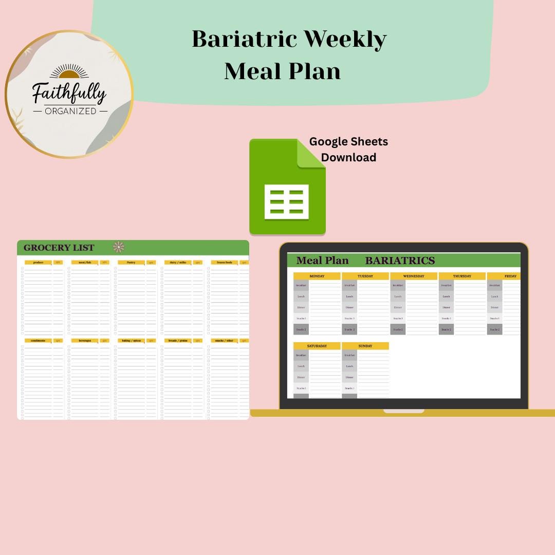 Bariatric Weekly Meal Plan Spreadsheet | Digital Downloadable Planner ...