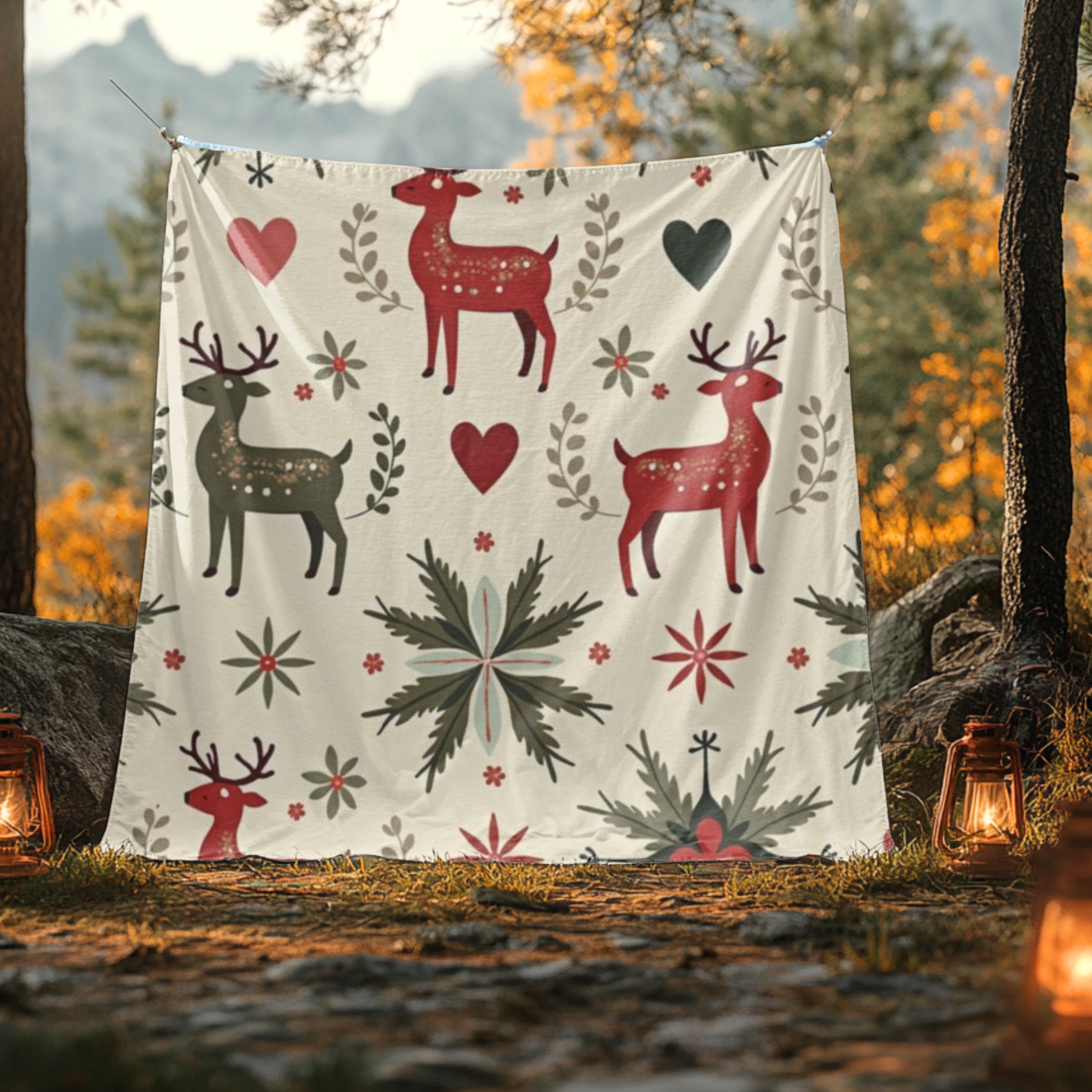 Nordic Christmas Reindeer Blanket Cozy Velveteen Plush Throw Holiday ...