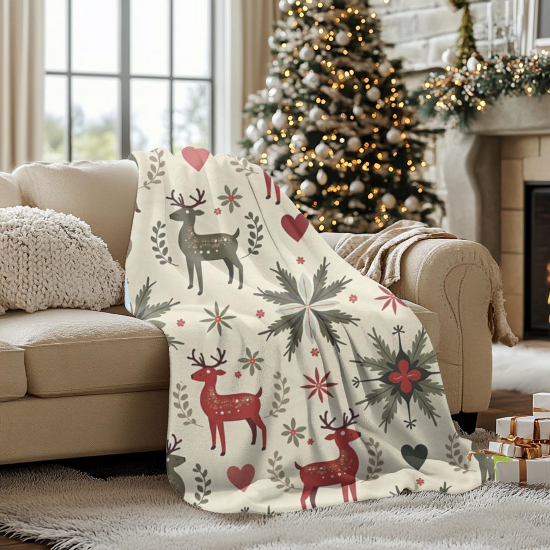 Nordic Christmas Reindeer Blanket Cozy Velveteen Plush Throw Holiday ...