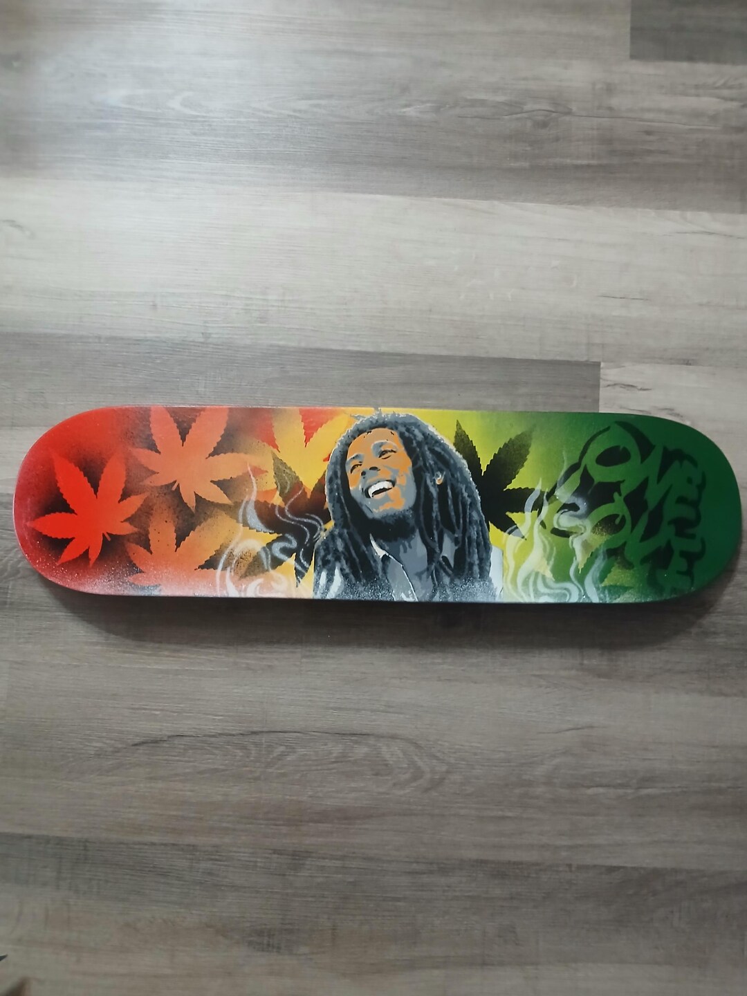 Skateboard Spray Painting. Bob Marley. Rasta Colors. Mounted. Ready to ...