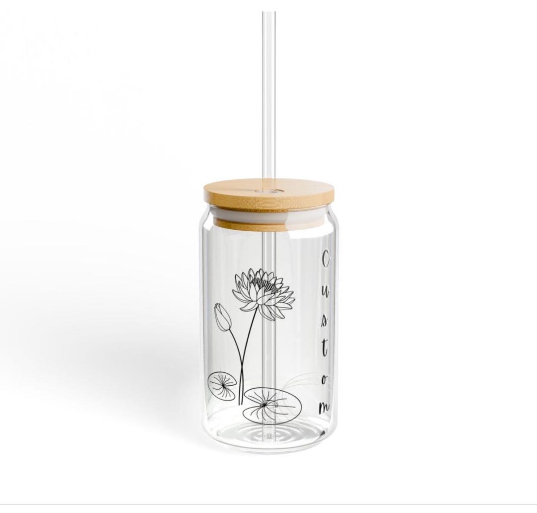 Custom Birth Flower Sipper Glass, Personalized Floral Tumbler, 16oz ...