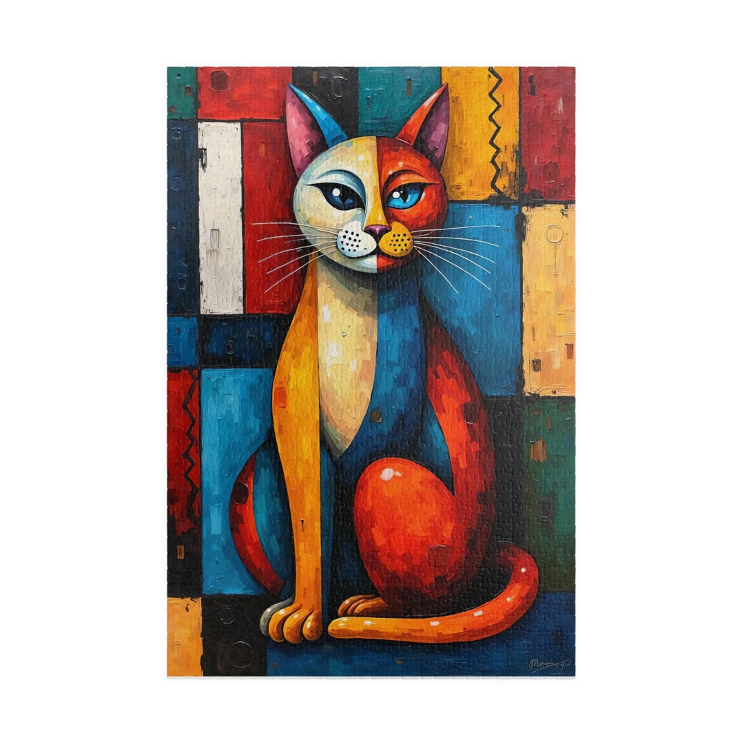 Cubist Cat Jigsaw Puzzle – Modern Abstract Art for Adults, Unique Gift ...