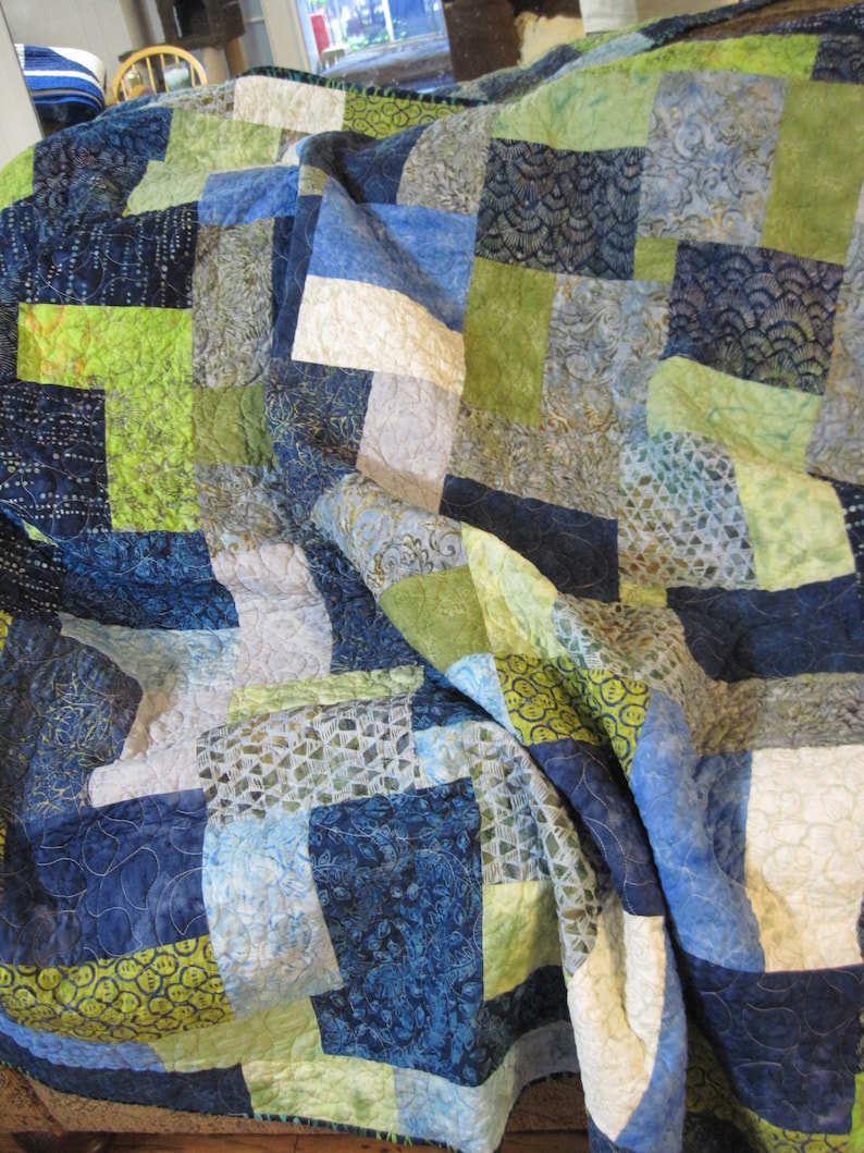 Blue and Green Quilt, Blue Quilt, Gender Neutral Quilt, Handmade Quilt ...