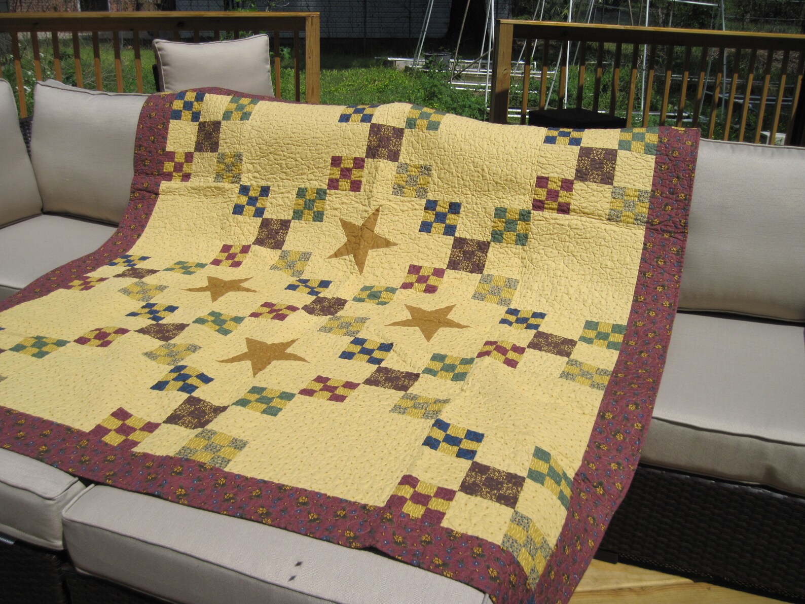 Applique Star Quilt Multi-colored Quilt, Handmade Quilt, Patchwork ...