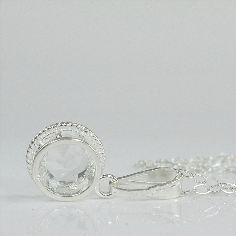 White Topaz 6mm 1ct Sterling Silver Backset Bezel Rope Edge Design ...
