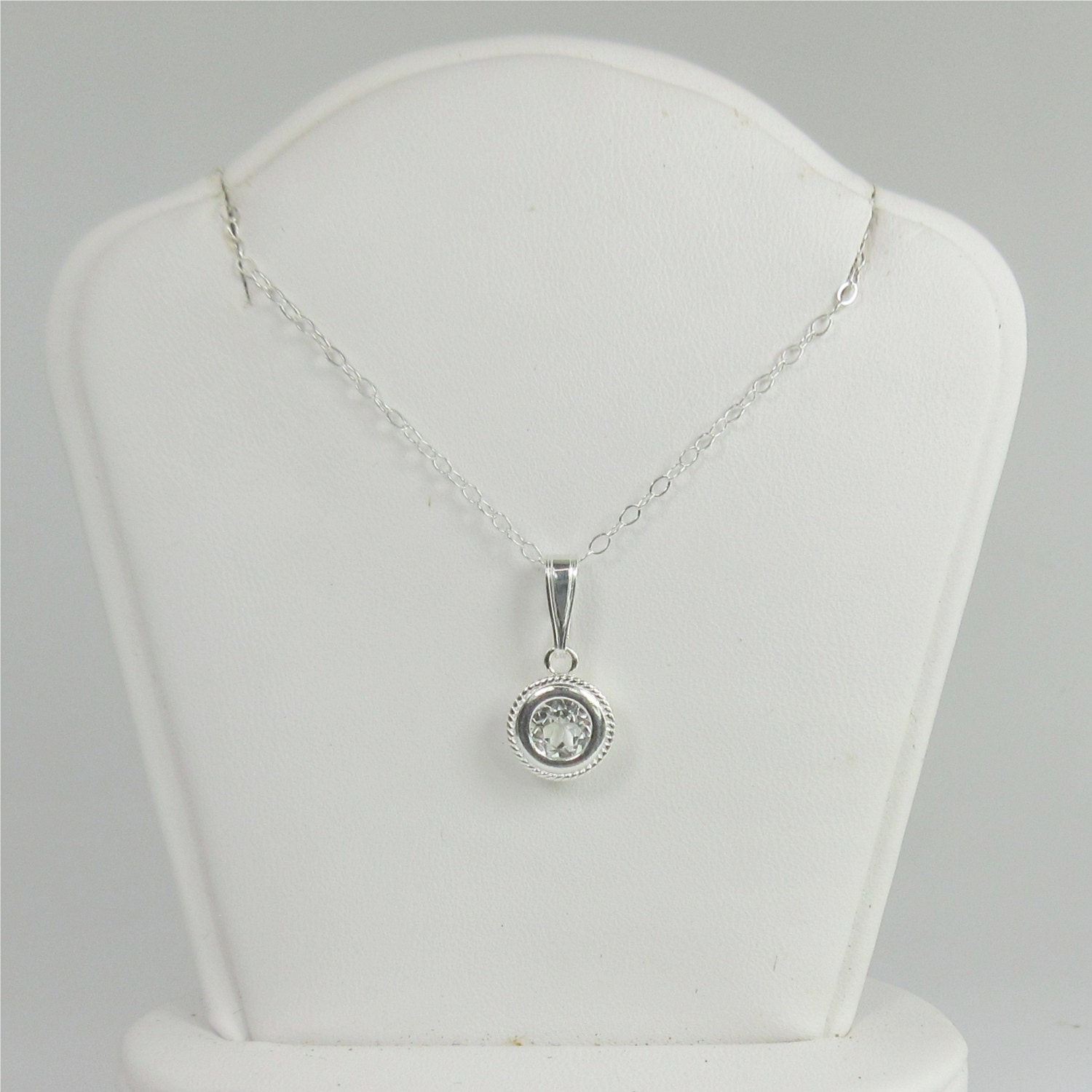 White Topaz 6mm 1ct Sterling Silver Backset Bezel Rope Edge Design ...