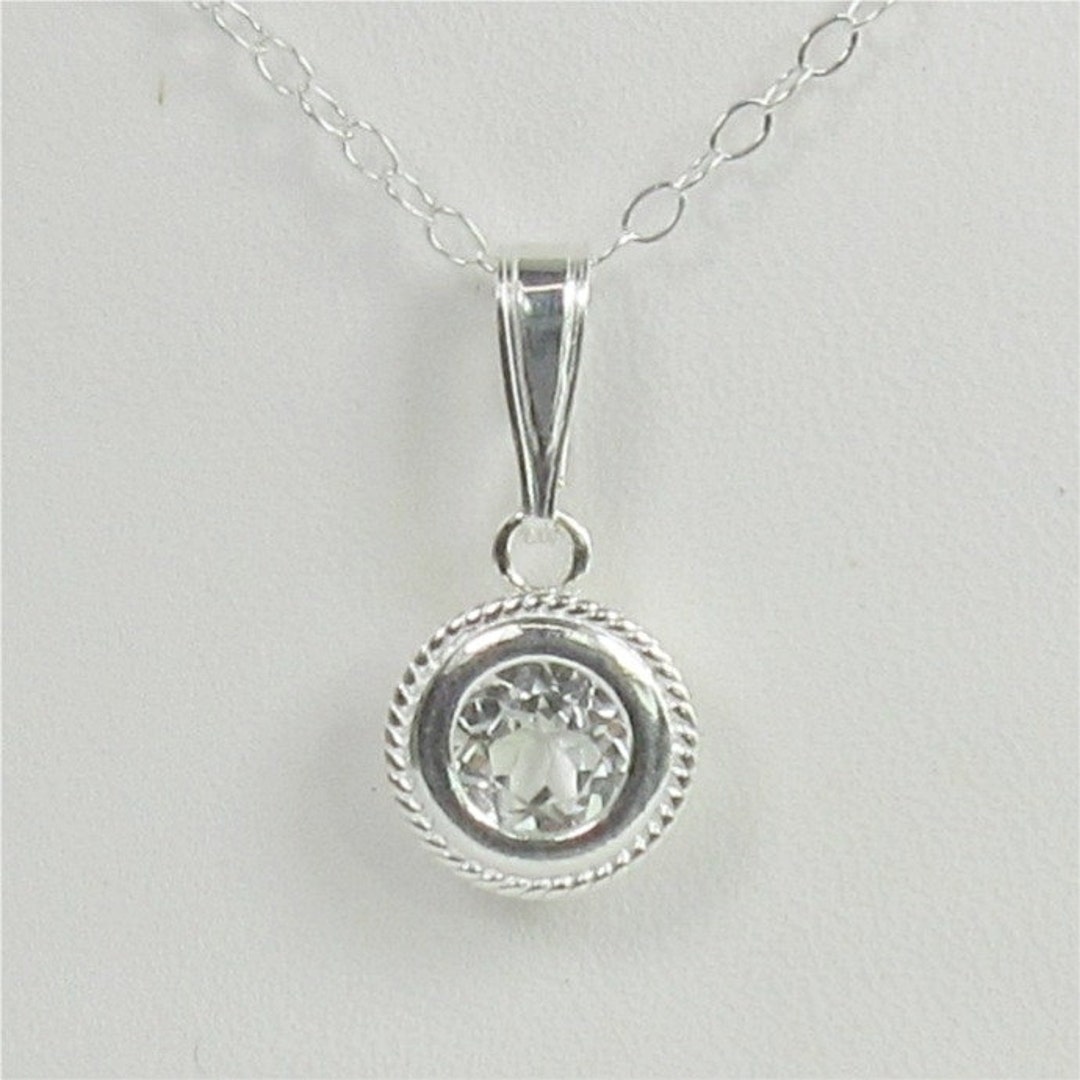 White Topaz 6mm 1ct Sterling Silver Backset Bezel Rope Edge Design ...