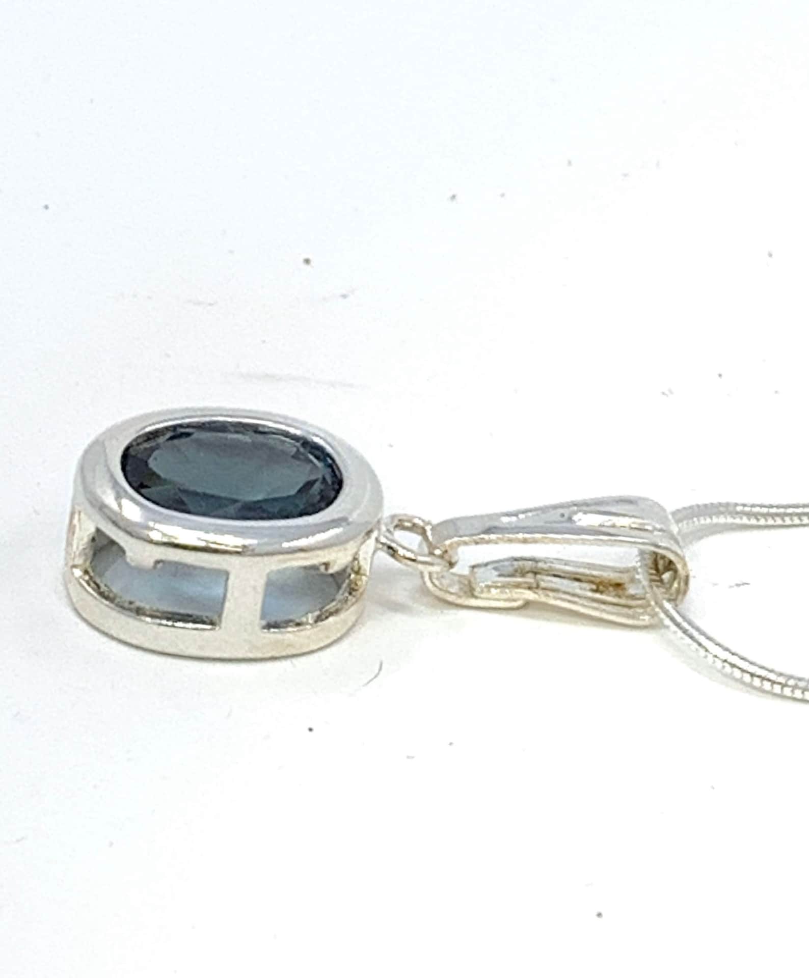 London Blue Topaz 10x8mm 3.35ct Sterling Silver Backset Bezel Necklace ...