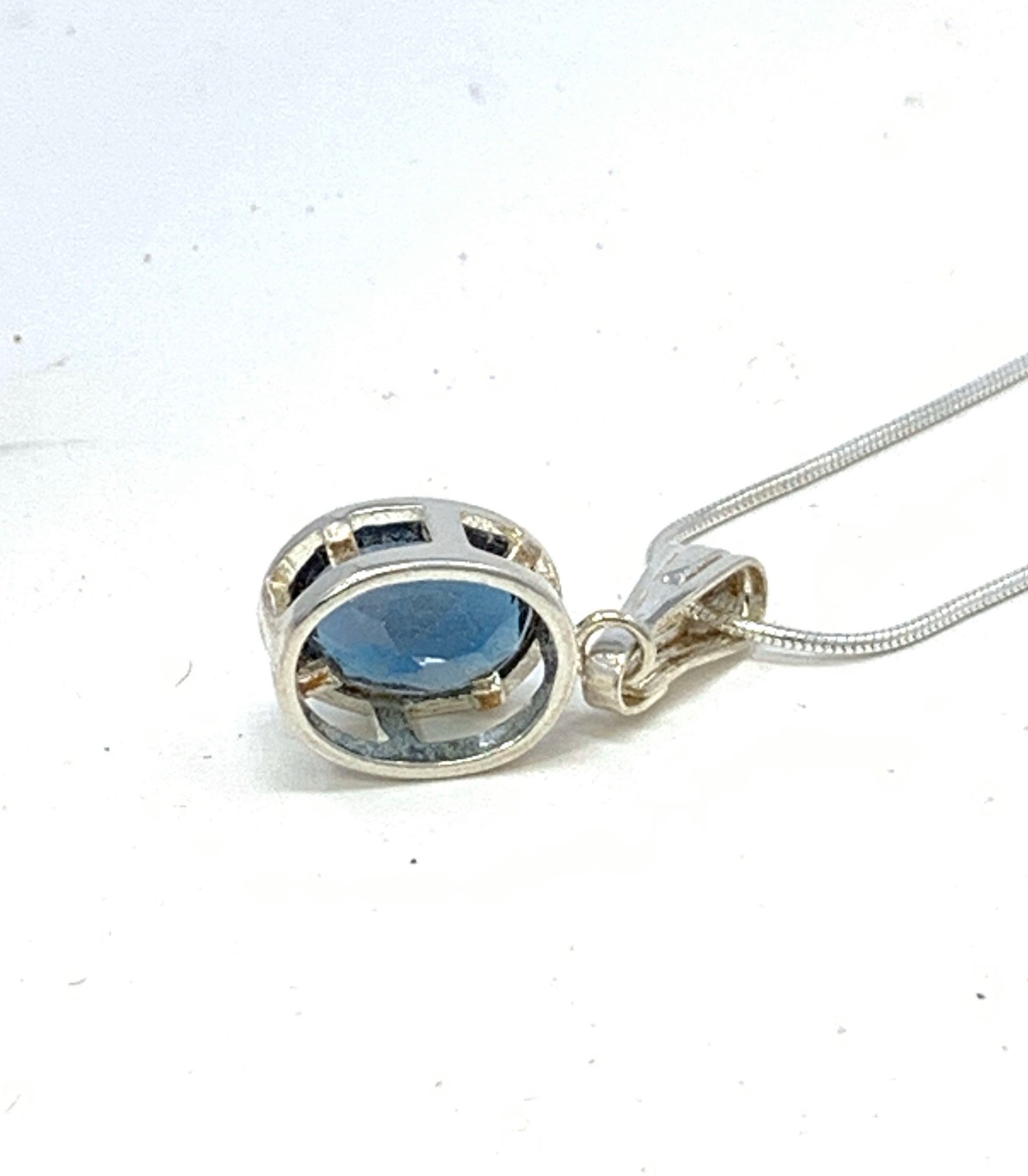London Blue Topaz 10x8mm 3.35ct Sterling Silver Backset Bezel Necklace ...