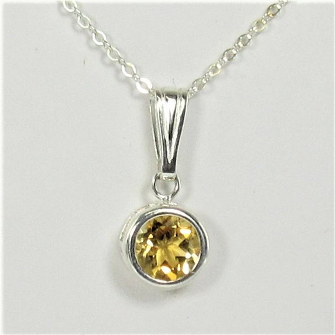 Citrine 8mm 1.60ct Sterling Silver Backset Bezel Necklace Pendant - Etsy