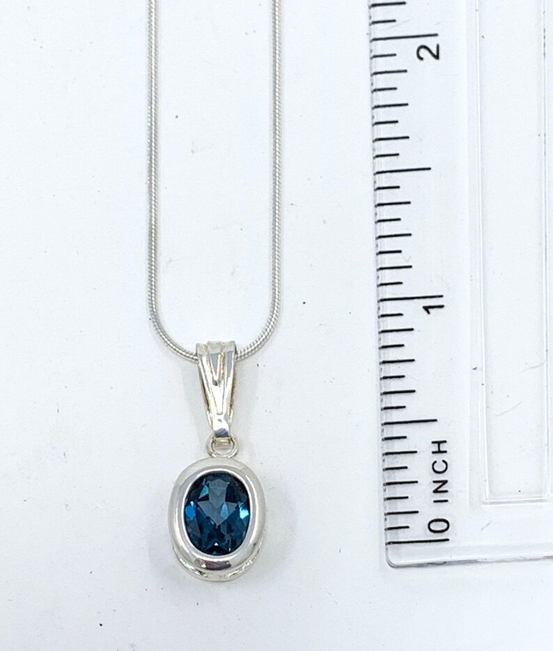 London Blue Topaz 10x8mm 3.35ct Sterling Silver Backset Bezel Necklace ...