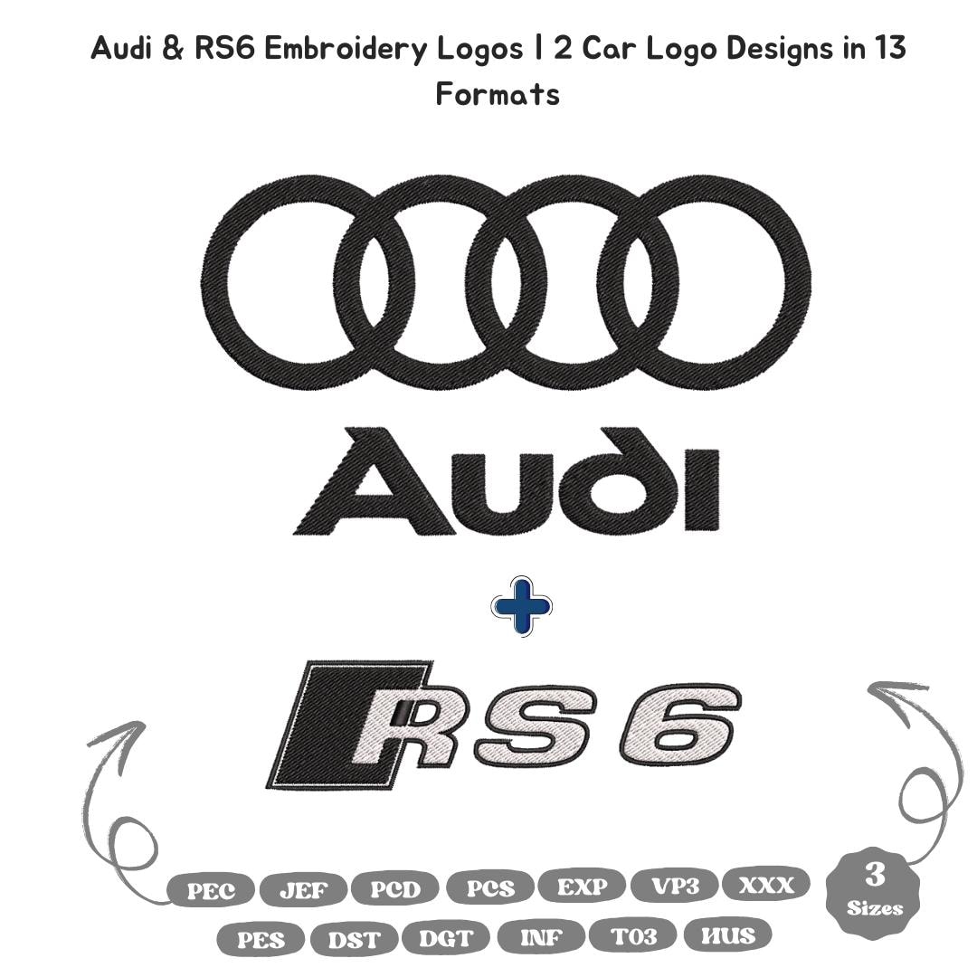 Audi & RS6 Car Logo Embroidery Design | 2 Logos Machine Embroidery ...
