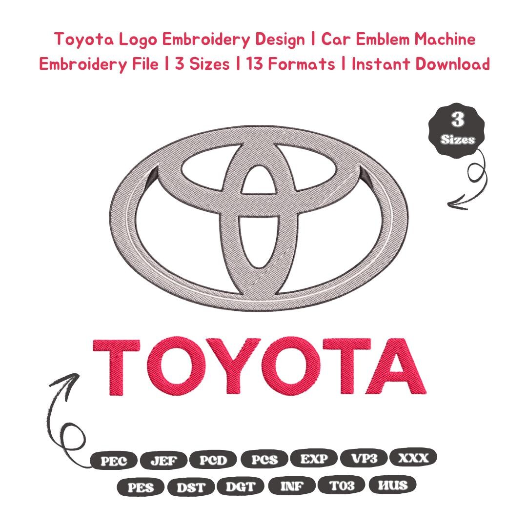 Toyota Logo Embroidery Design | Car Emblem Machine Embroidery File | 3 ...