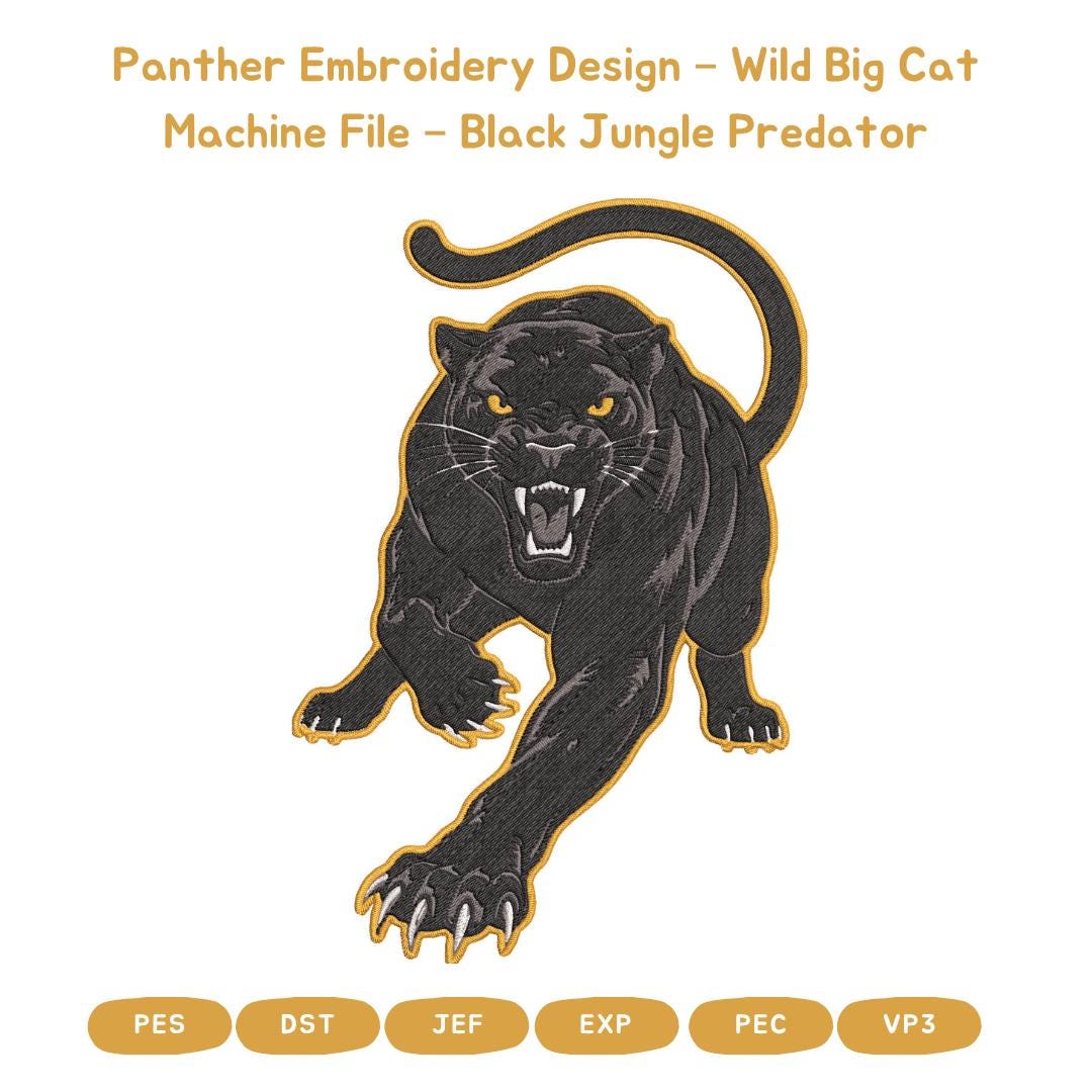 Panther Embroidery Design – Wild Big Cat Machine File – Black Jungle ...