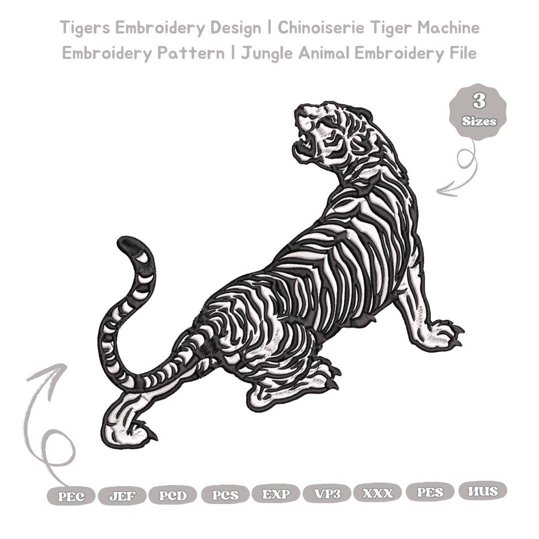 Tigers Embroidery Design | Chinoiserie Tiger Machine Embroidery Pattern ...