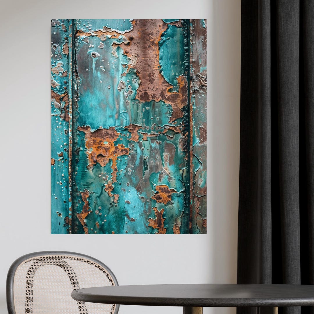 Teal Rust Wall Art | Industrial Patina Canvas Print | Oxidized Metal ...