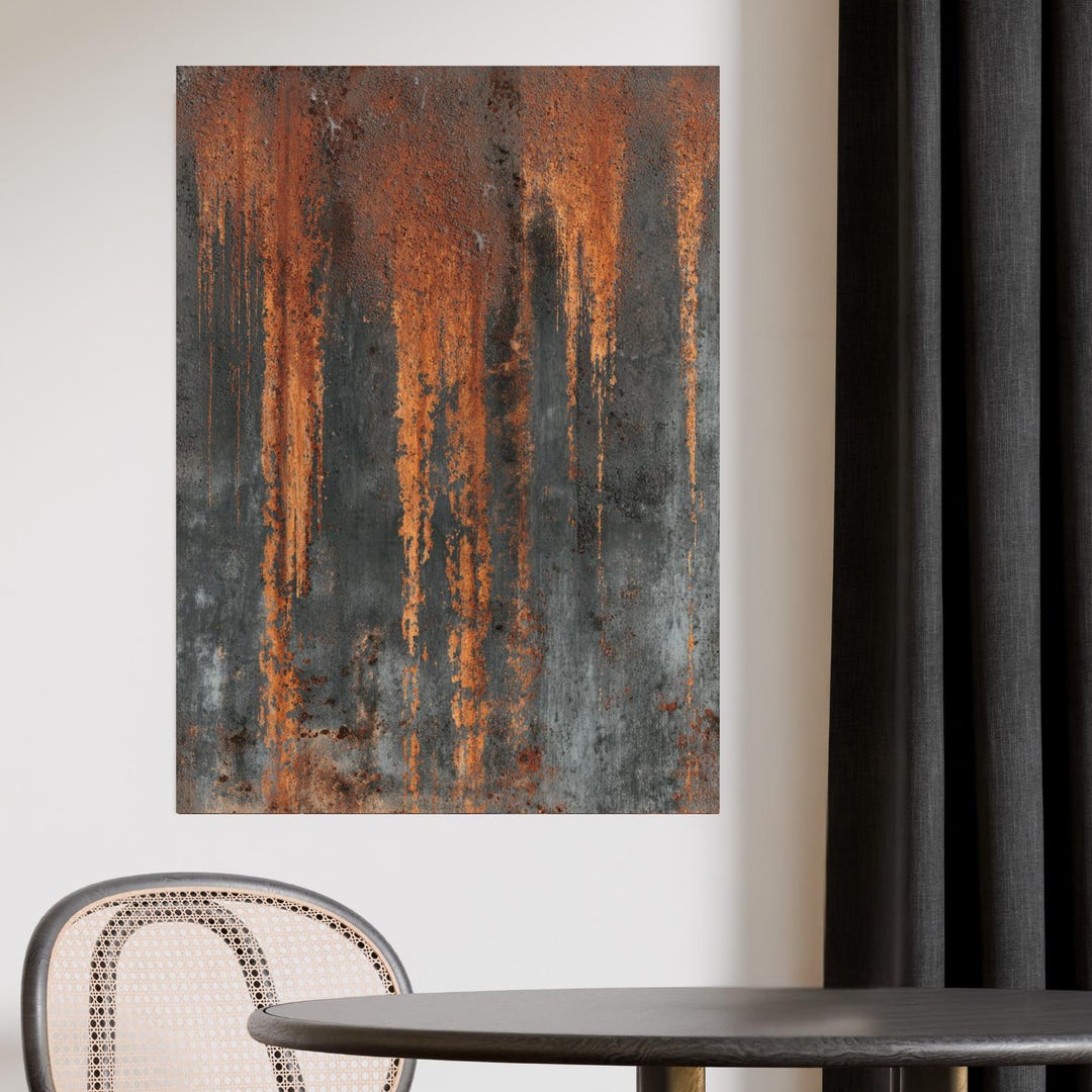 Soft Rust Veins | Subtle Vertical Oxidation Metal Canvas Wall Art ...