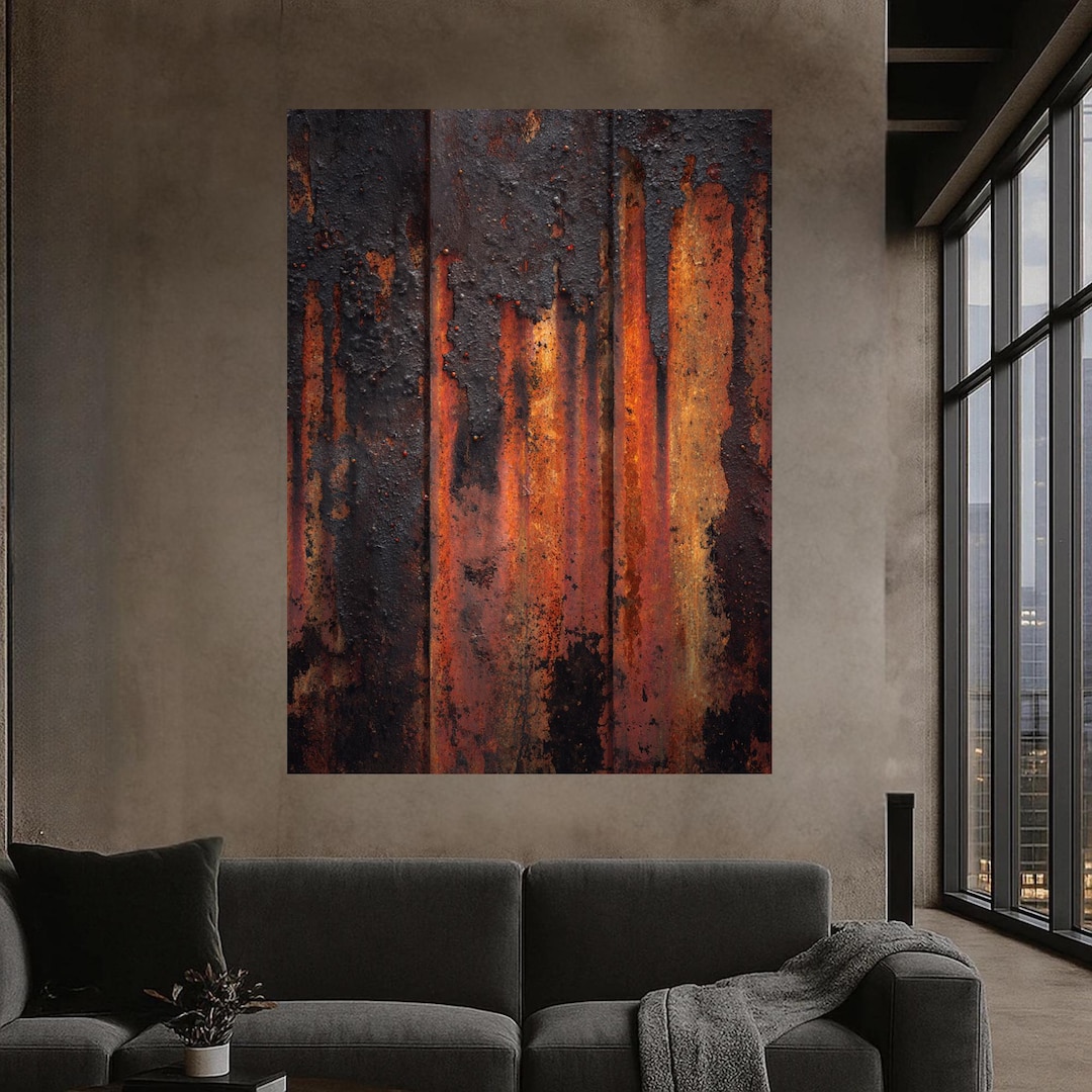 Large Rust Wall Art | Industrial Metal Texture Canvas | Burnt Rust ...
