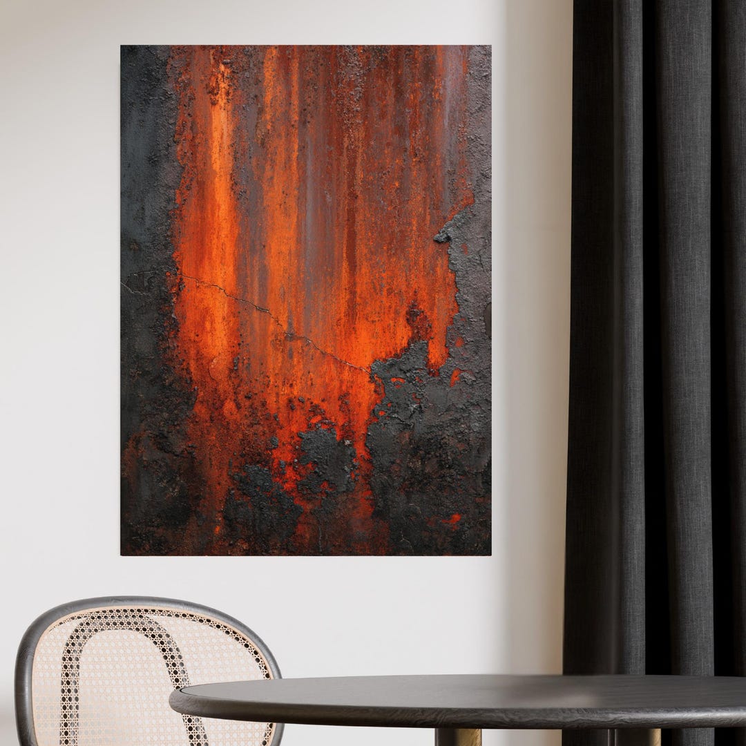 Burnt Rust Industrial Wall Art, Vertical Rust Texture Canvas, Dark ...