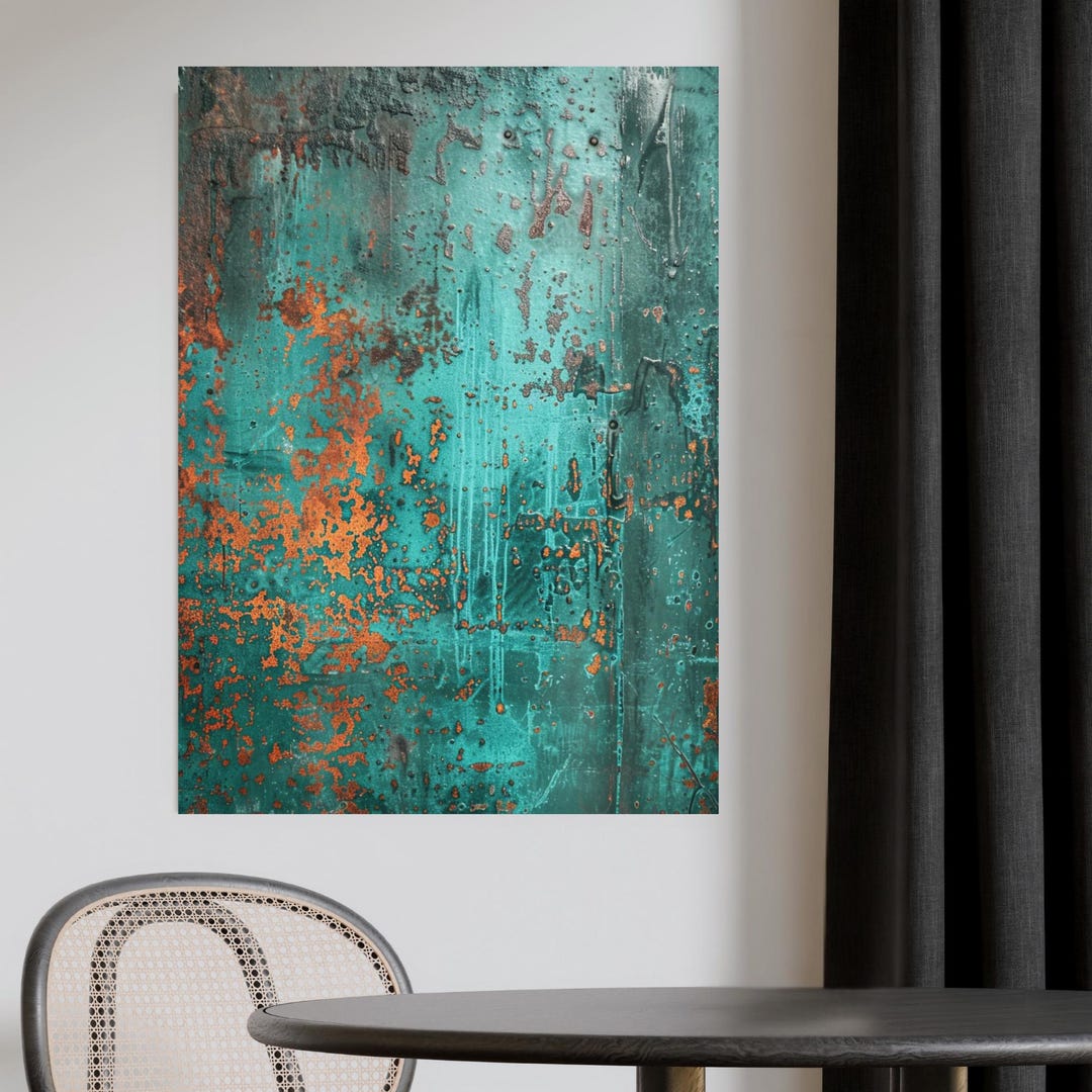 Turquoise Patina Wall Art | Industrial Rust Canvas | Loft Decor Print ...