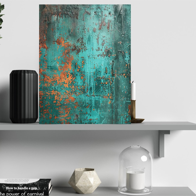 Arte murale con patina turchese / Tela con ruggine industriale / Stampa ...