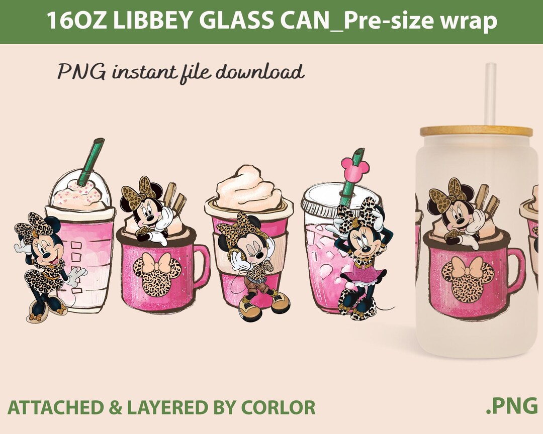 Minnie Coffee Latte Libbey Glass Can Wrap: 80s Cartoon PNG (digital ...