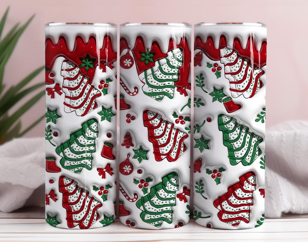 3D Pink Christmas Tree Cakes Inflated Tumbler PNG, Christmas Snack ...