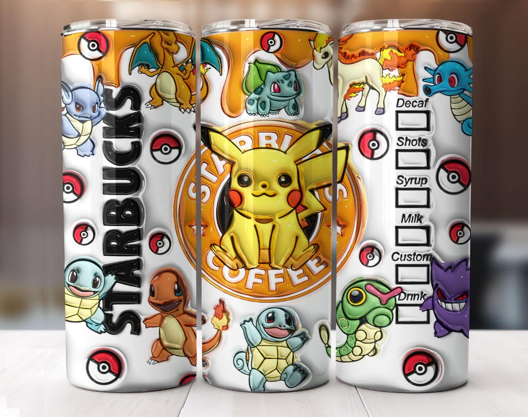 3D Inflated Pokemon Tumbler Wrap, Cartoon Floral Sublimation (digital ...