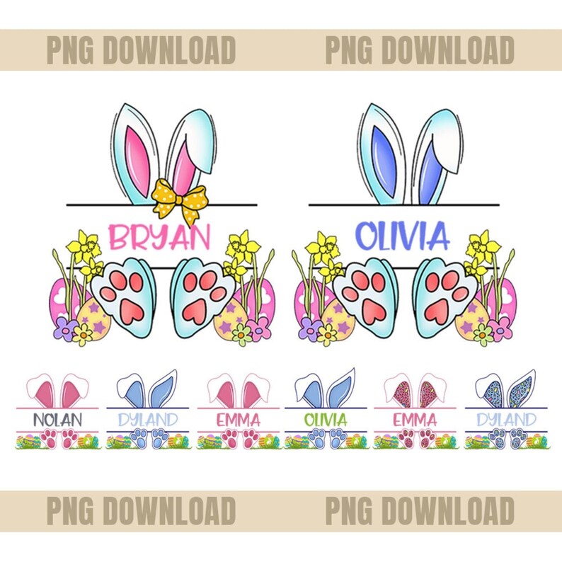 Easter Bunny Monogram PNG Bundle: Personalized Name Frame (digital ...