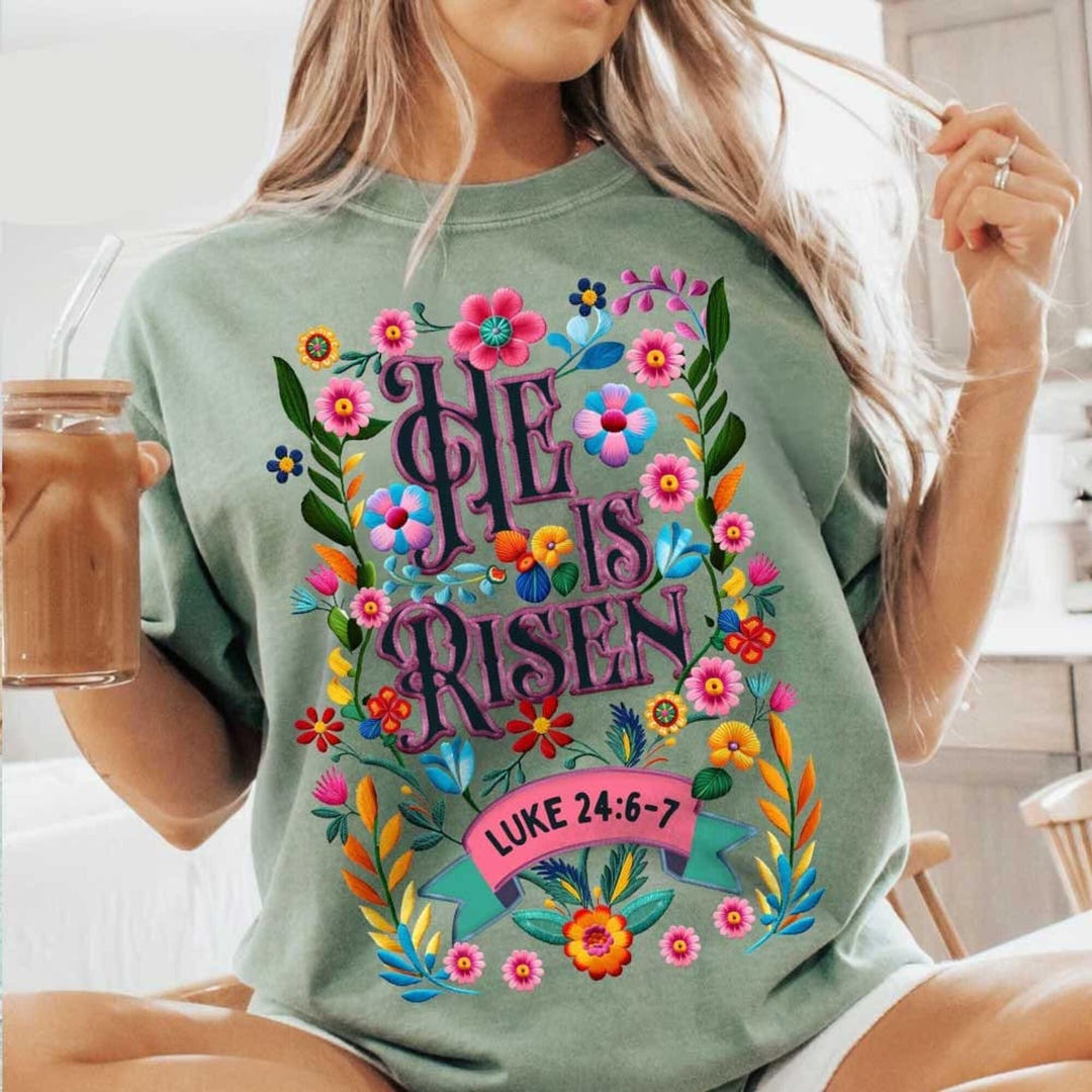 He is Risen PNG: Retro Easter Christian Floral Design (digital Download ...