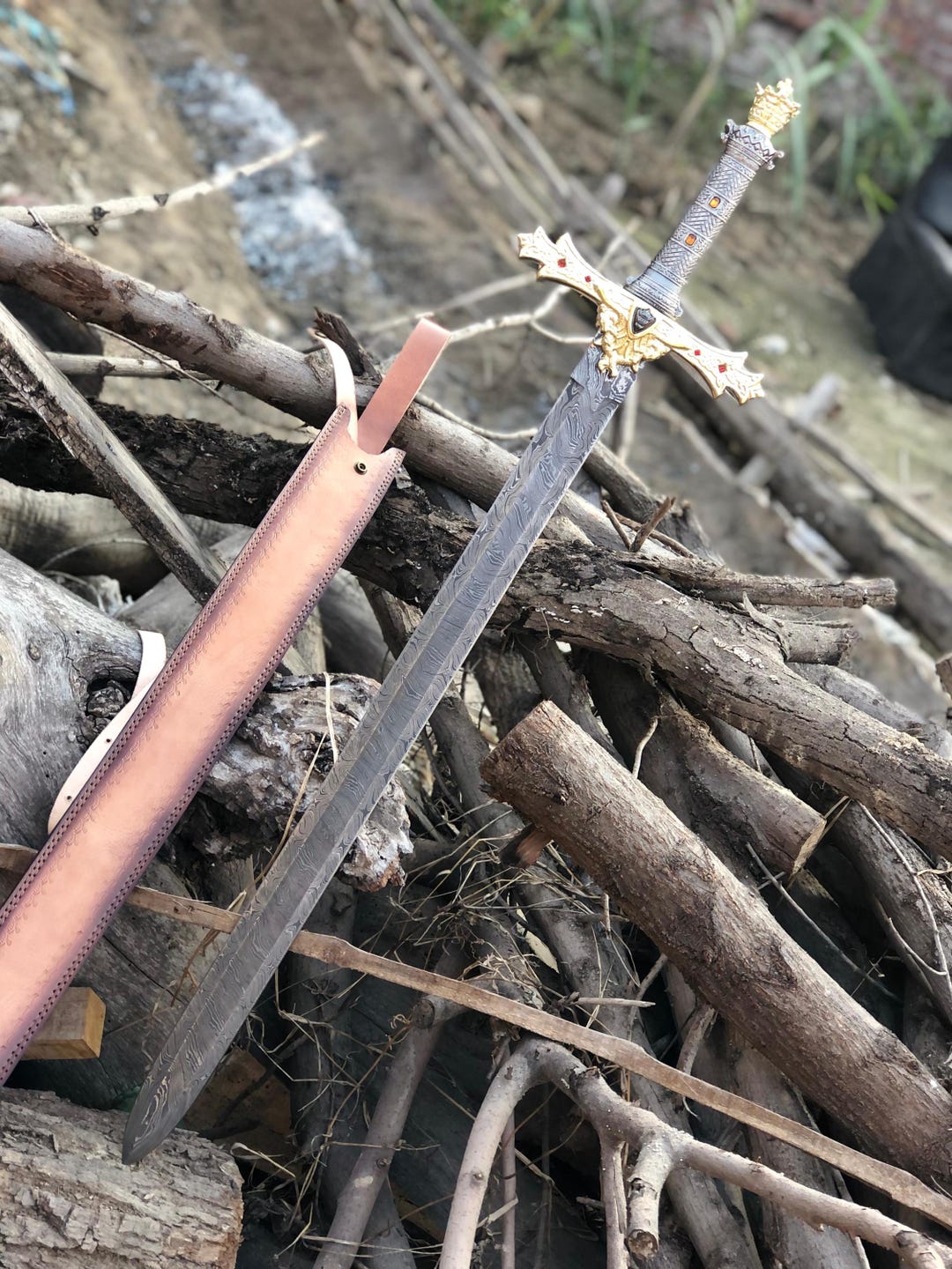 Handmade Templar Knights Sacred Holy Sword, Damascus Sword, Medieval ...