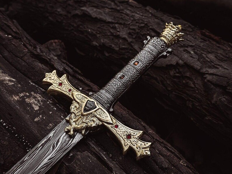 Handmade Templar Knights Sacred Holy Sword, Damascus Sword, Medieval ...