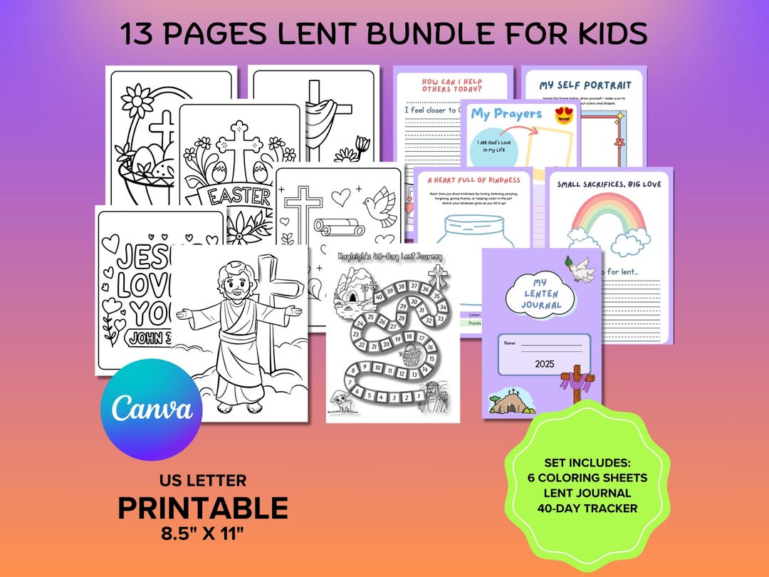 Complete Lent Bundle for Kids: Coloring Sheets, Journal, 40-day Tracker ...