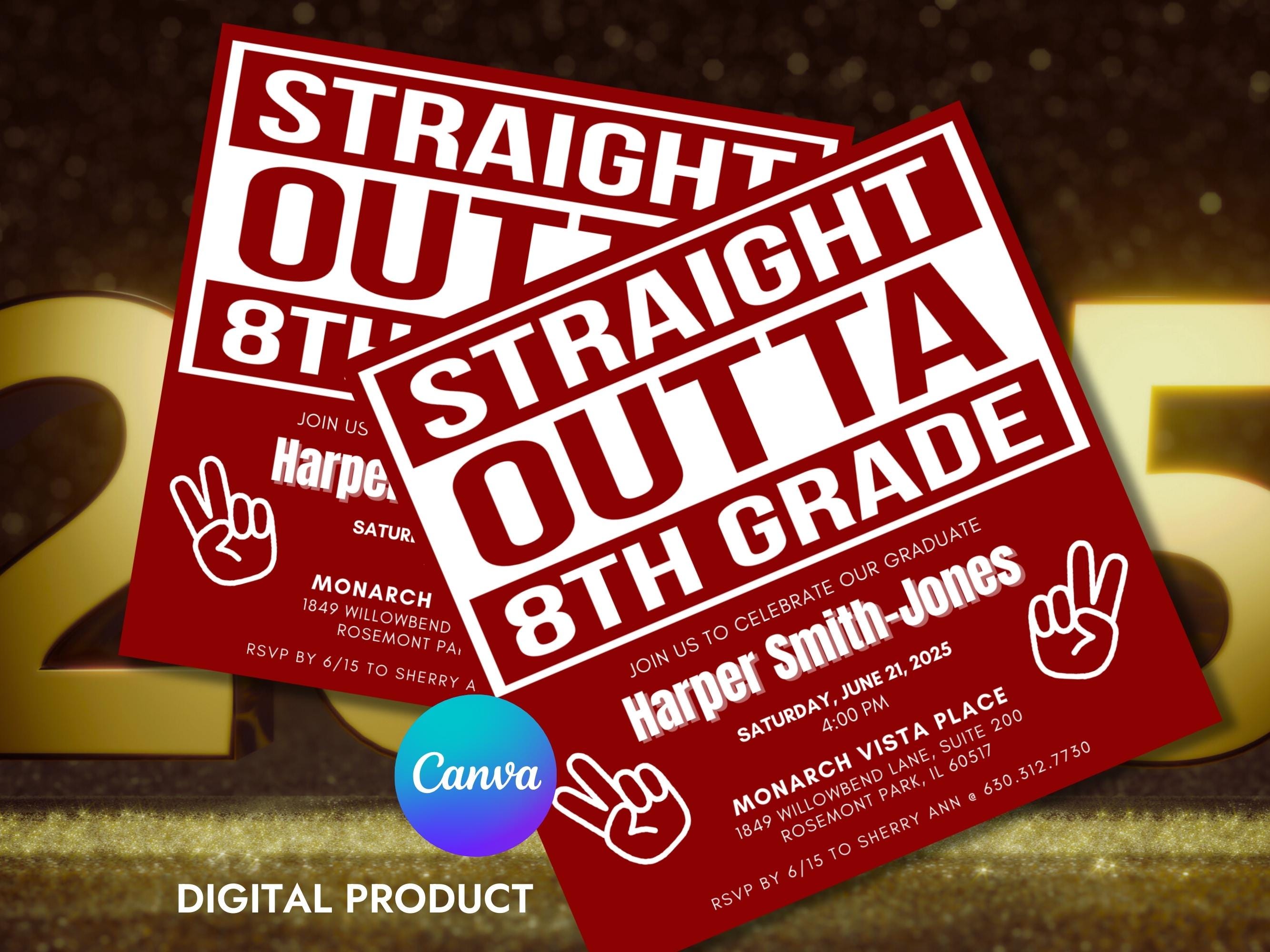 8th Grade Graduation Invitation Canva Editable Digital Template Flyer ...