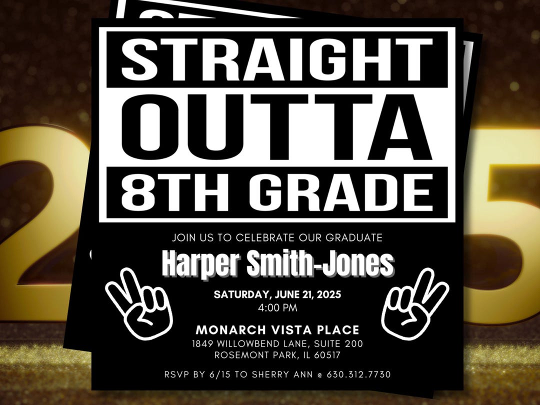 8th Grade Graduation Invitation Canva Editable Digital Template Flyer ...