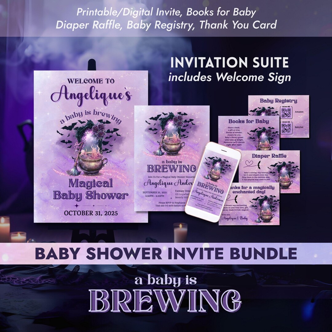 Halloween Baby Shower Invitation Bundle, Invite Suite With Baby Shower ...