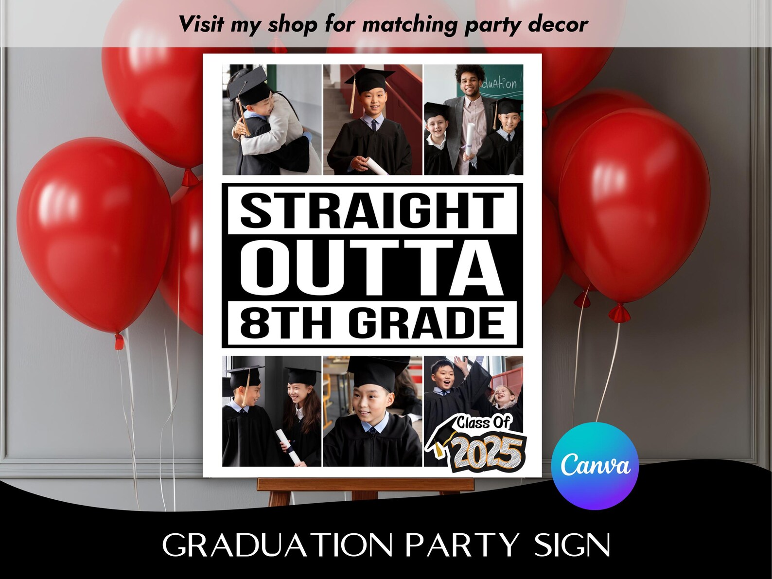 8th Grade Graduation Invitation Canva Editable Digital Template Flyer ...