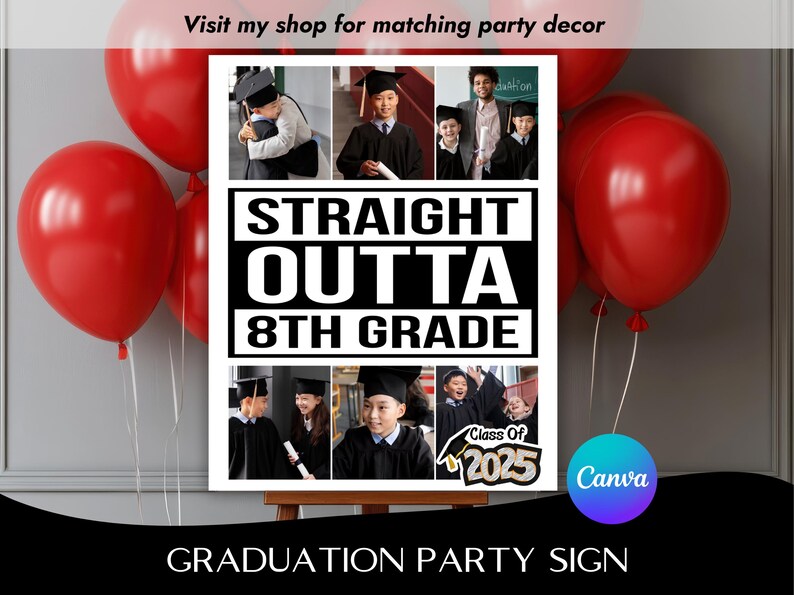 8th Grade Graduation Invitation Canva Editable Digital Template Flyer ...