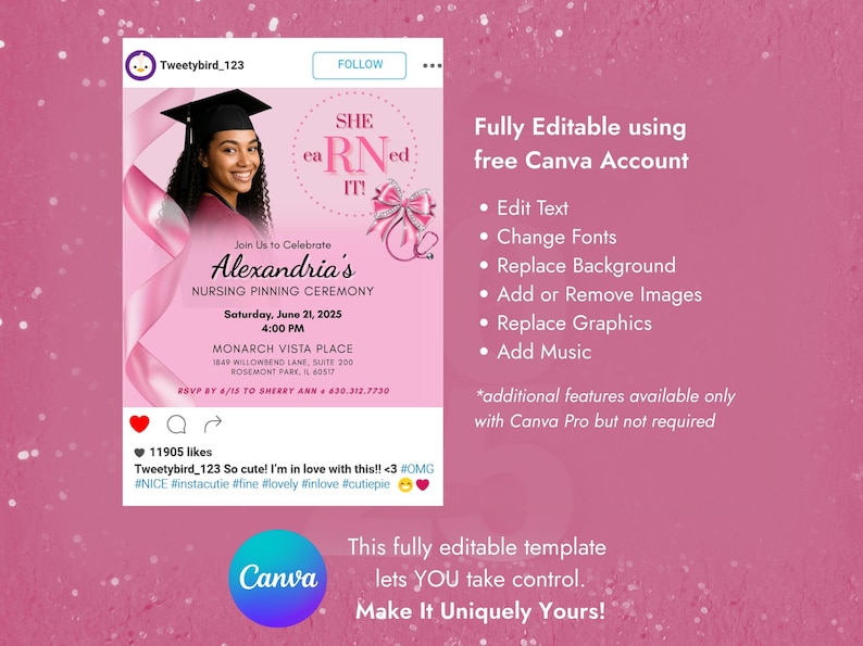 Nurse Graduation Invitation Flyer, Nurse Pinning Evite, Nursing Pin ...
